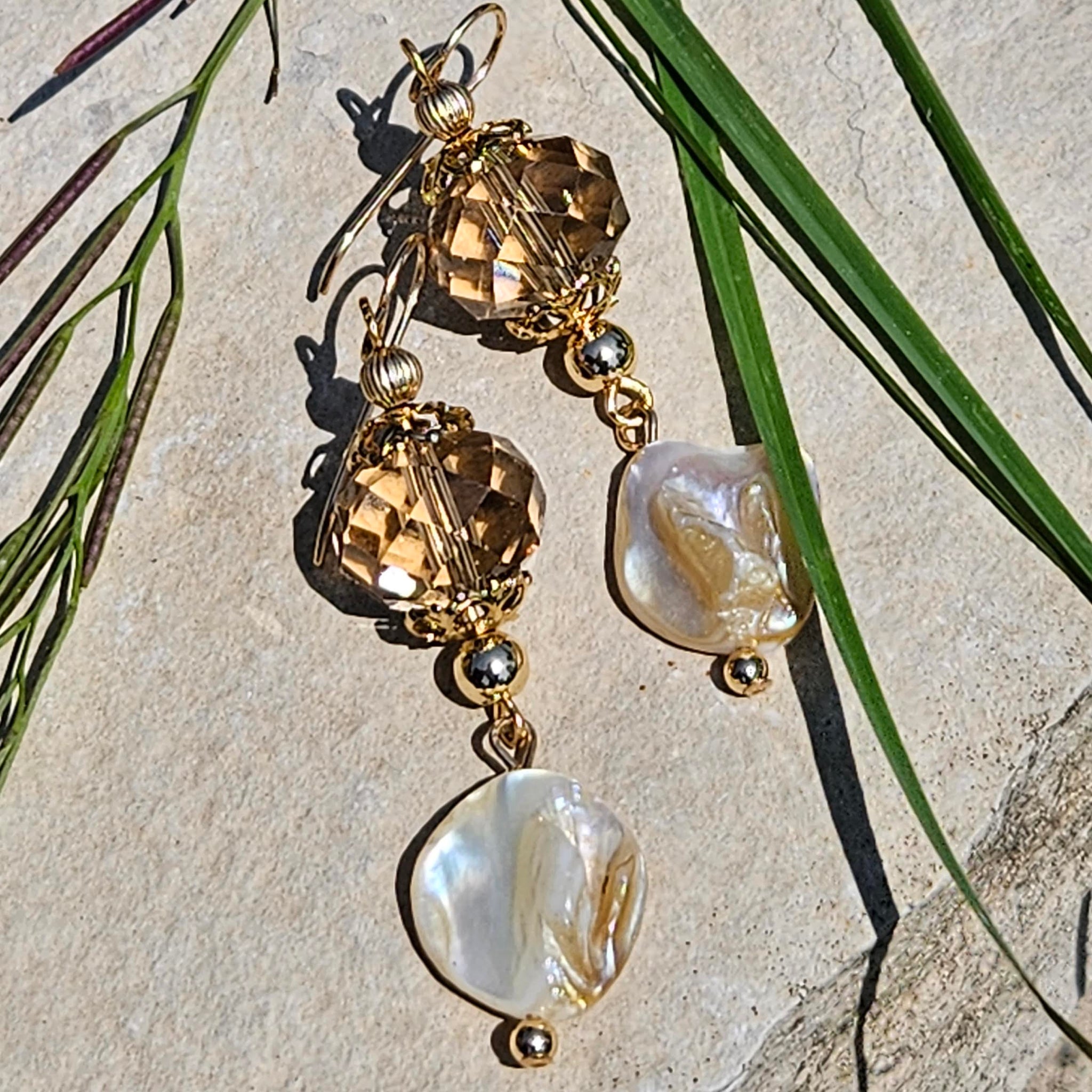 Golden Dazzle Crystal and Shell Earrings – Sheryl Heading Designs
