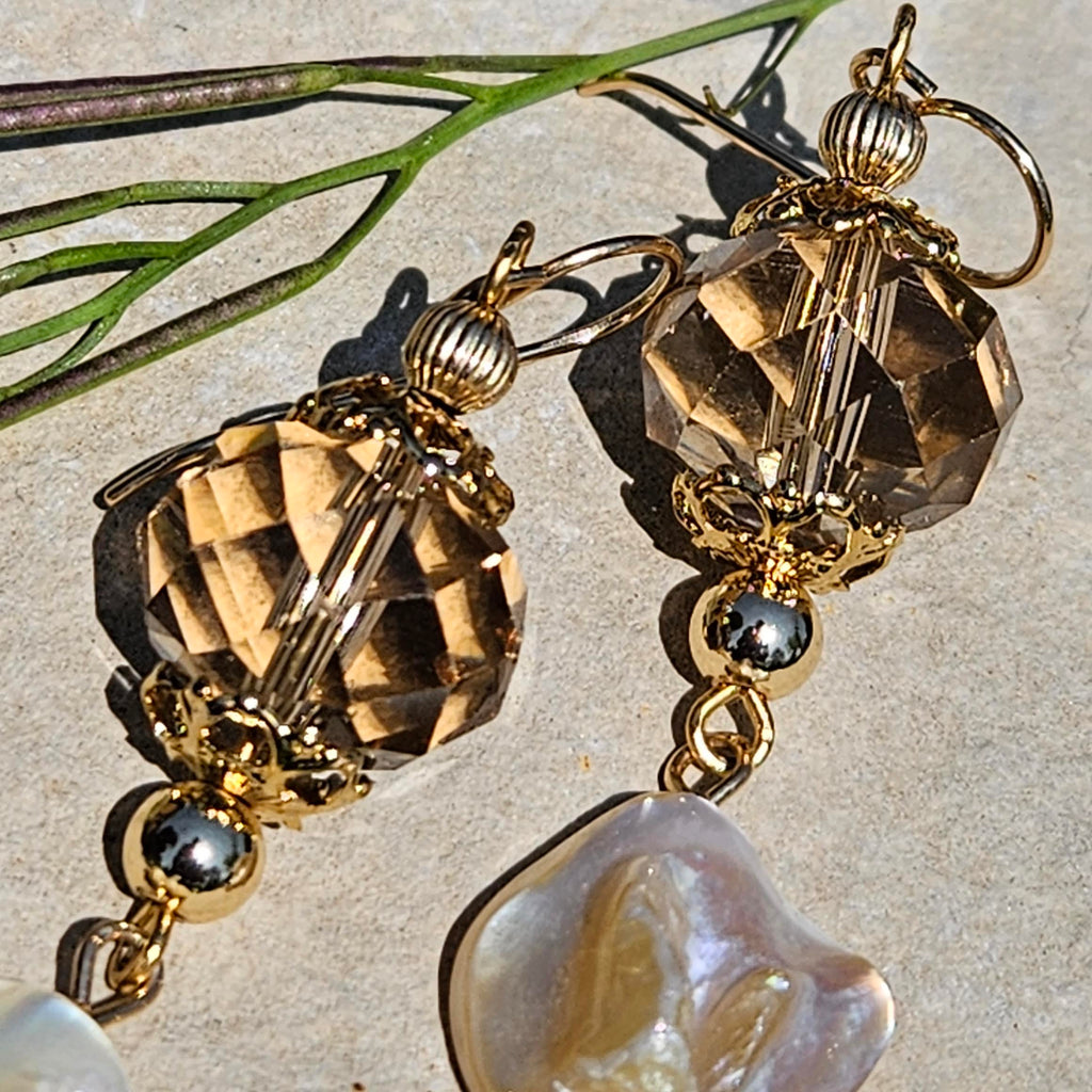 Golden Dazzle Crystal and Shell Earrings – Sheryl Heading Designs