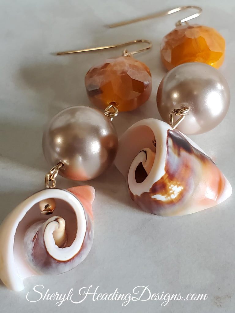 Swirly Pearly Shell Dangle Earrings – Sheryl Heading Designs